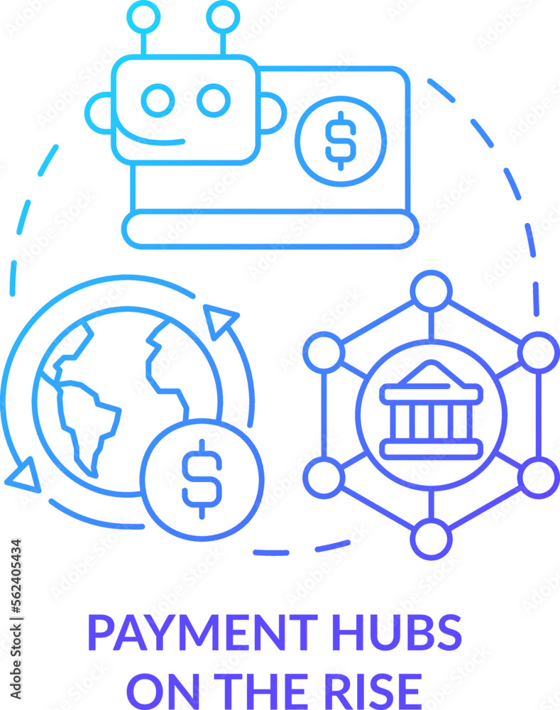 Payment hubs on rise blue gradient concept icon. Automated process ...