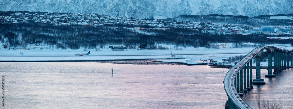 Passenger airplane taking off from the Tromso airport - Tromso ...