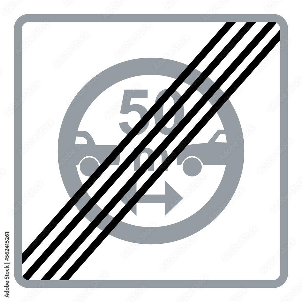 Traffic signs. Road signs. Instruction road signs. End of scope of a ...