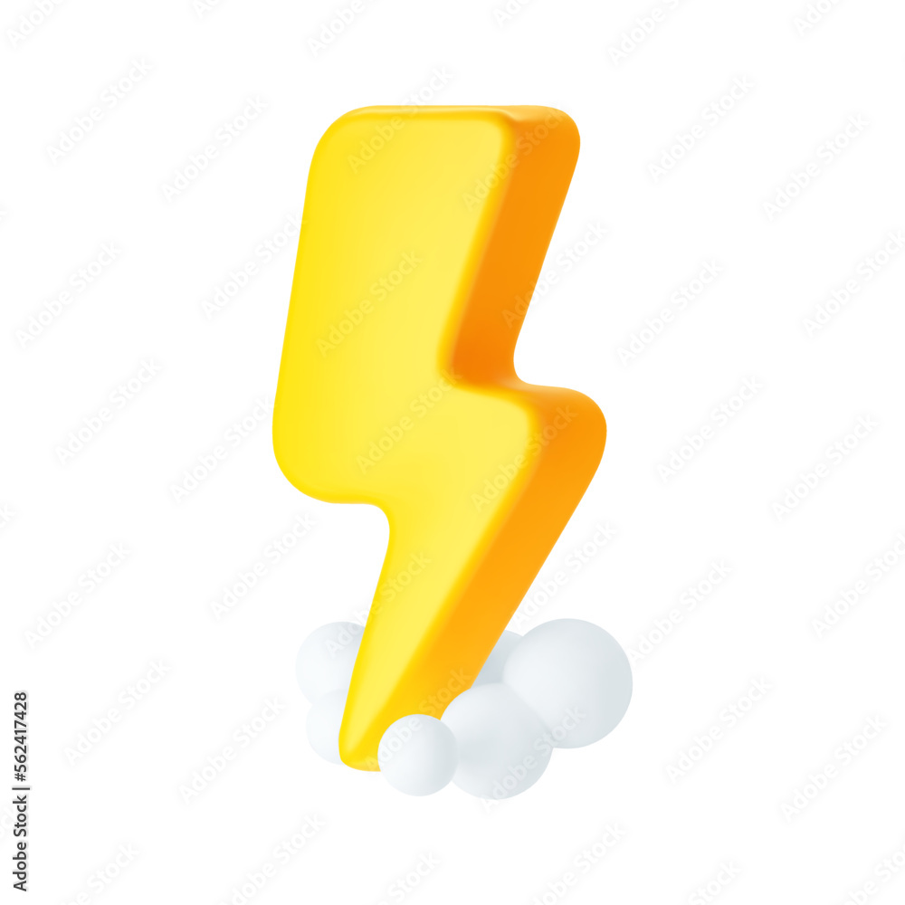 3d yellow thunderbolt with smoke cloud, lightning icons isolated on ...