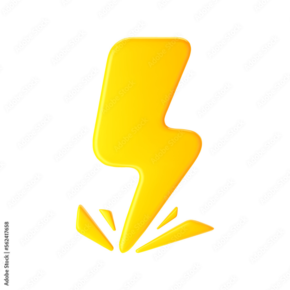 3d yellow thunderbolt with sparks, lightning icon isolated on white ...