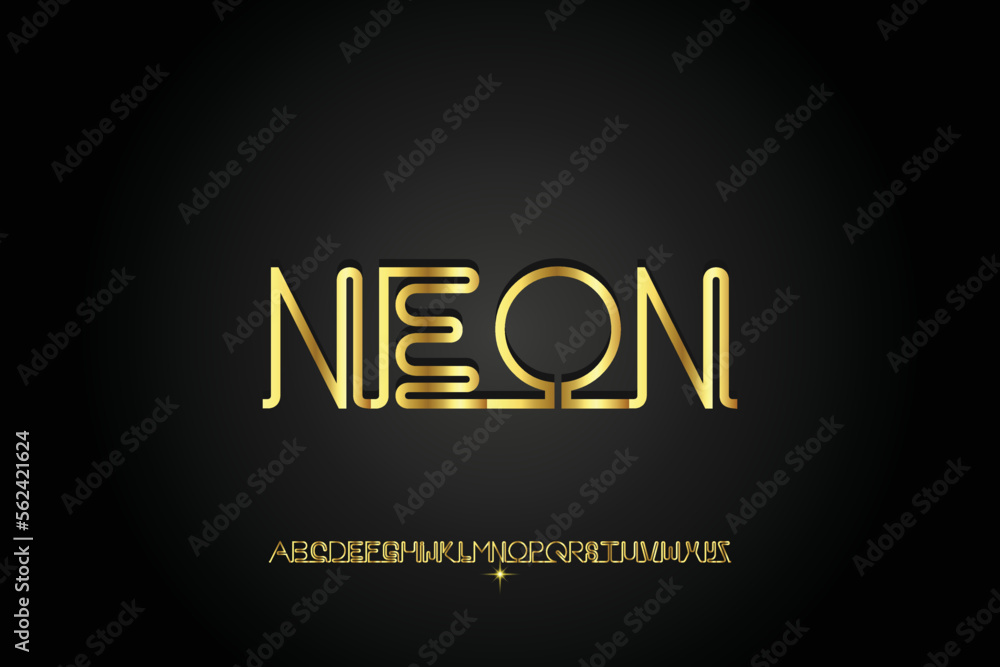Neon elegant golden alphabet letters font set. Classic Custom gold ...