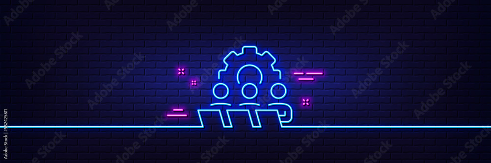 Neon light glow effect. Teamwork line icon. Remote office sign. Team ...