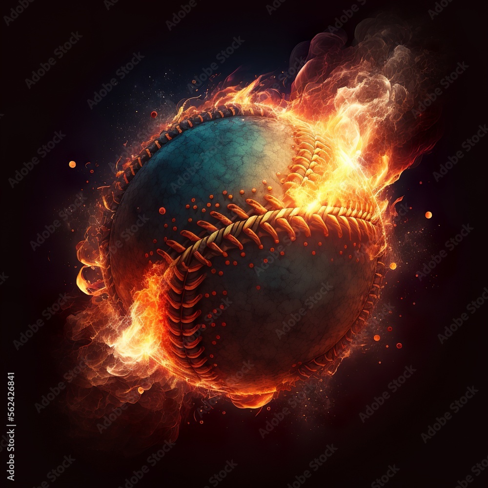 baseball is an fiery ball 3d rendered black background sport burn hot ...