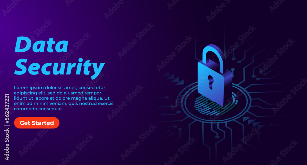 Cyber security and data protection tech background with 3D isometric ...