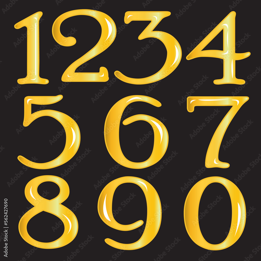 Golden numbers with shadow on black background Stock Illustration ...