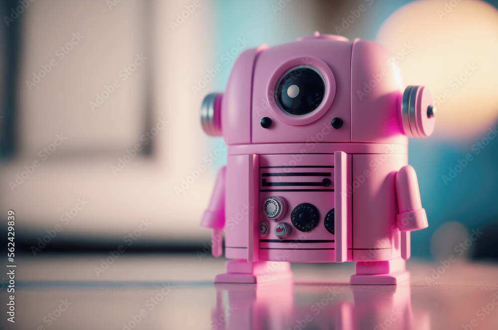 Cute pink plastic robot, depth of field. Generative AI Stock ...