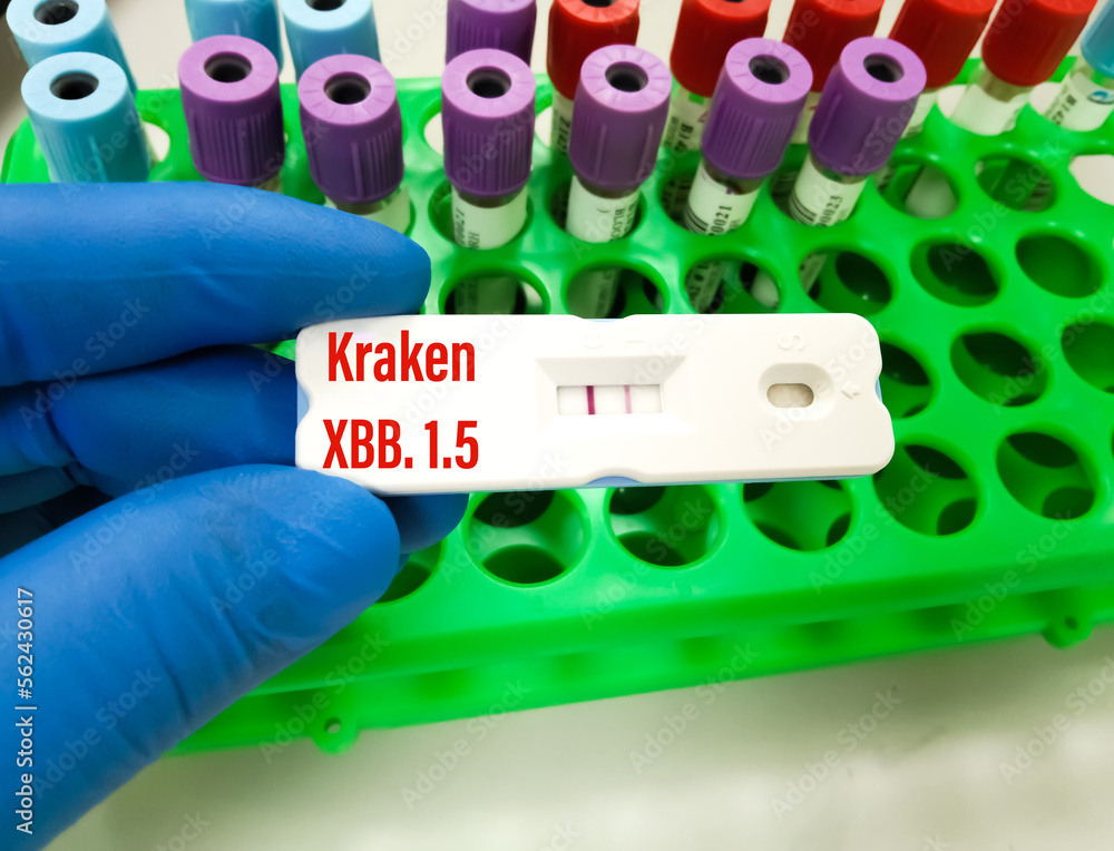 SARS‑CoV‑2 antigen test kit for Kraken XBB.1.5 variant. Close-up ...