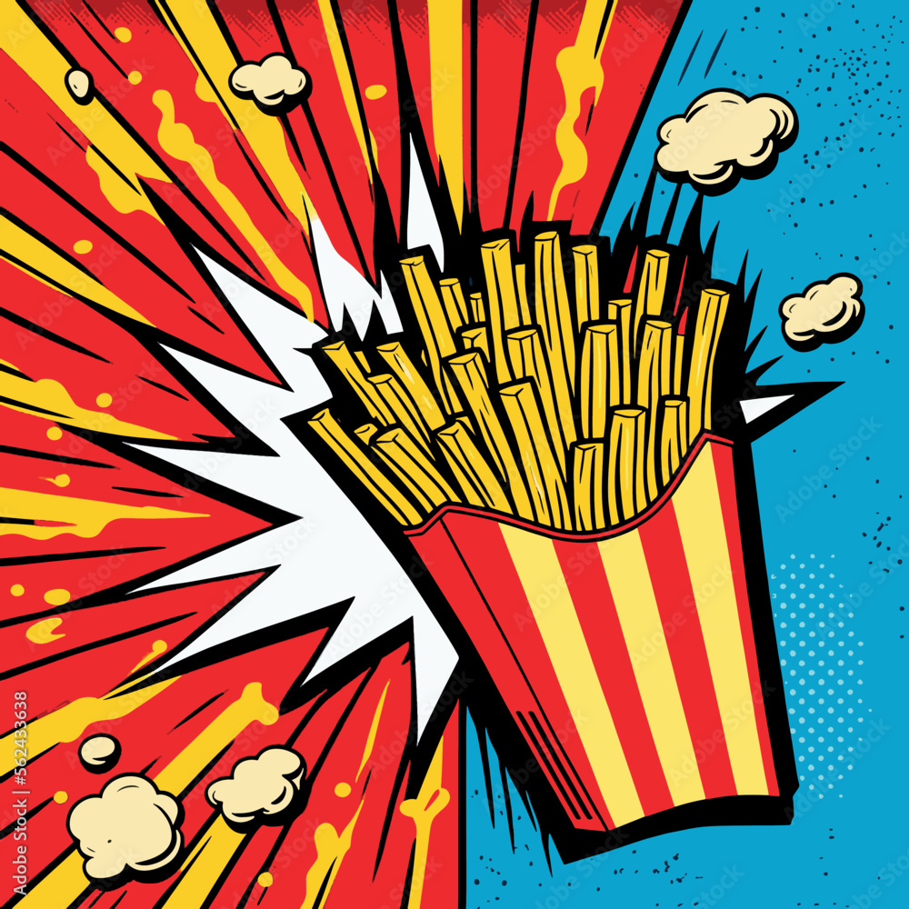 Cartoon image of fast food in the style of pop art. Vector illustration ...