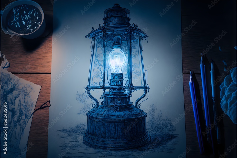Realistic drawing of lampshade. Generative AI. Stock Illustration ...