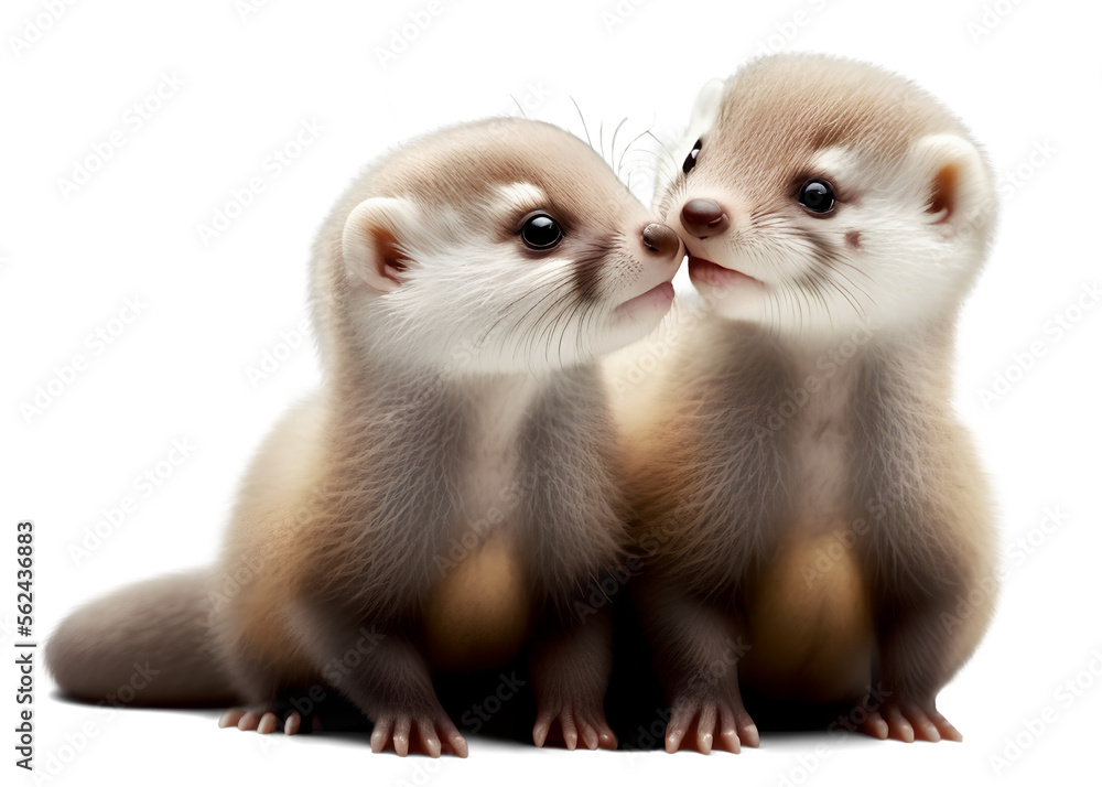 cute young ferret couple kiss each other, illustration on transparent background Stock ...
