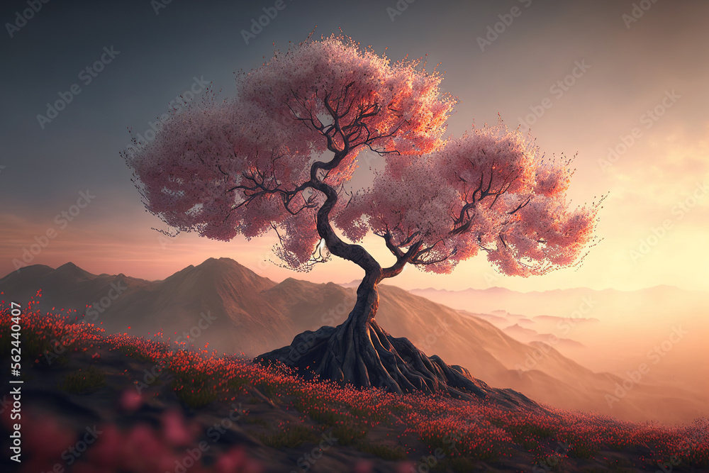 lone sakura tree. Generative AI Stock Illustration | Adobe Stock