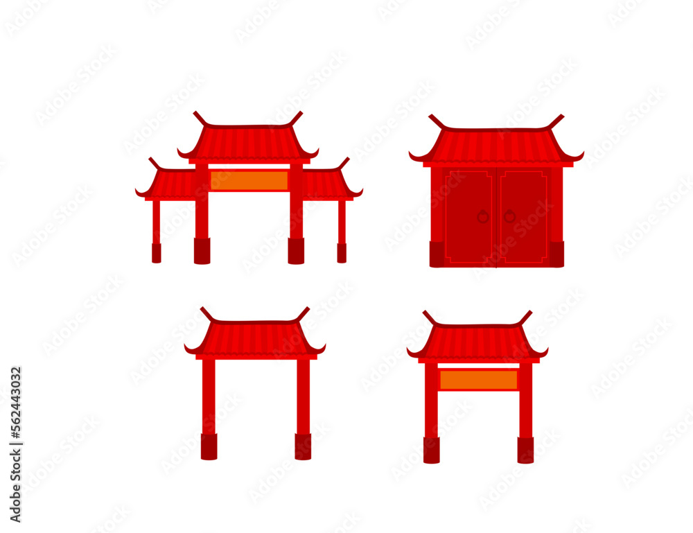 Chinese door entrance.Traditional gate building with red roof.Lunar new ...