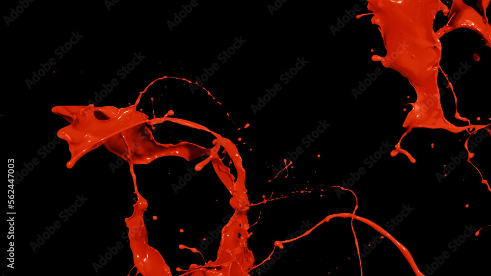 red liquid splashes, swirl and waves with scatter drops. Royalty high ...