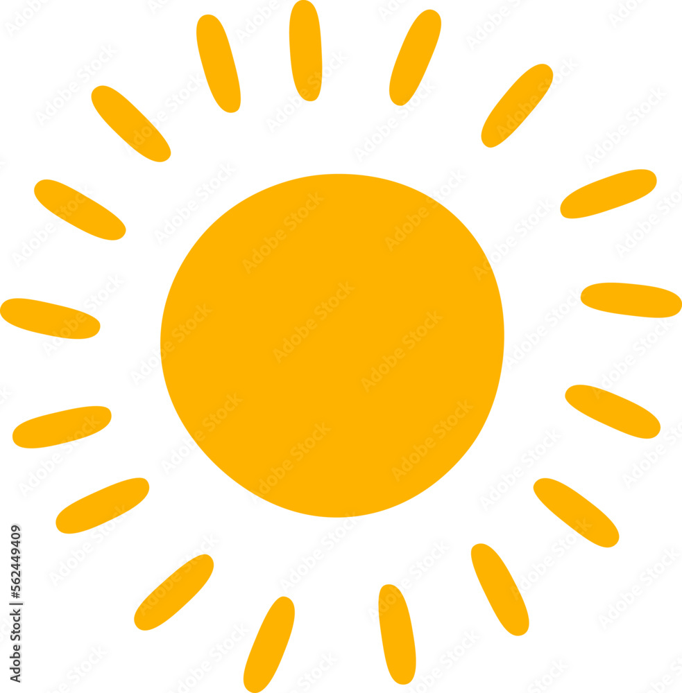 Hand drawn sun with rays flat icon Stock Vector | Adobe Stock