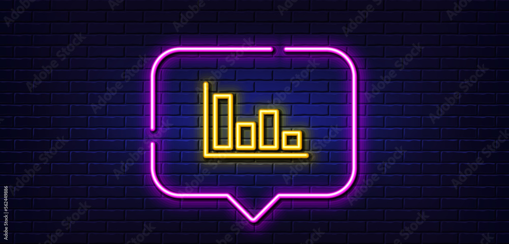 Neon light speech bubble. Histogram Column chart line icon. Financial graph sign. Stock exchange ...