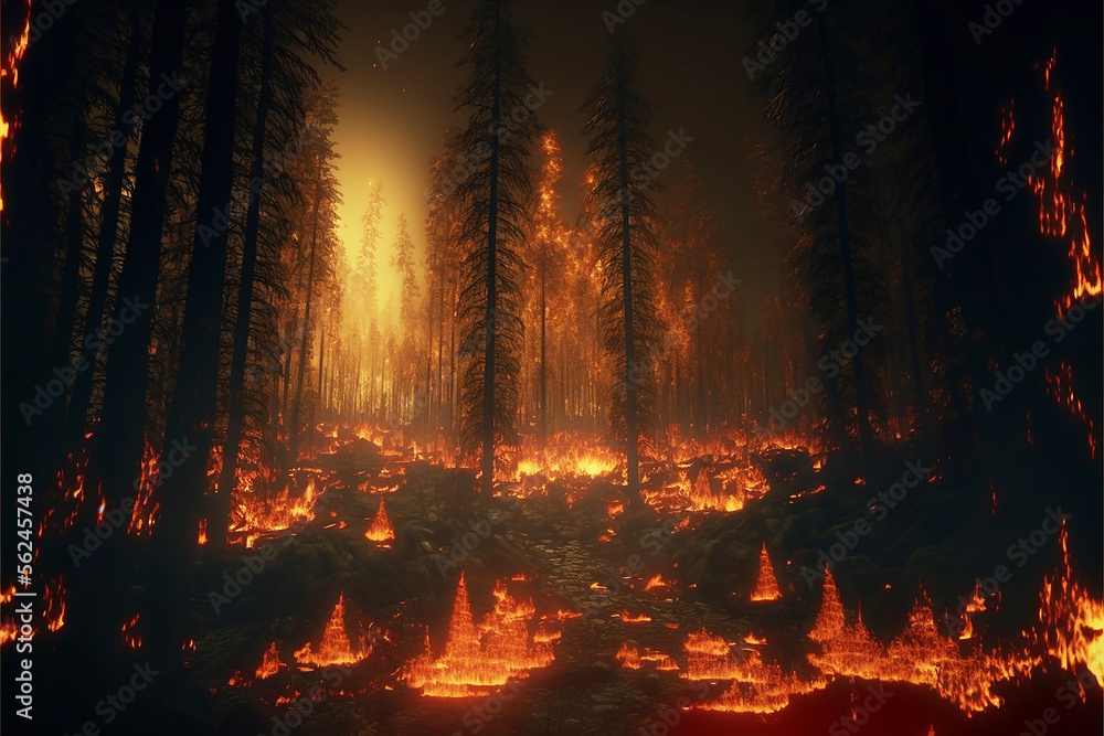Photography, global warming danger, burning forest, forest fires ...