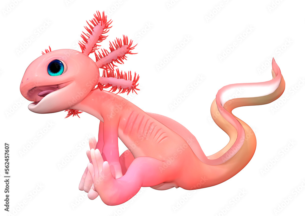 3D Rendering Cartoon Axolotl on White Stock Illustration | Adobe Stock
