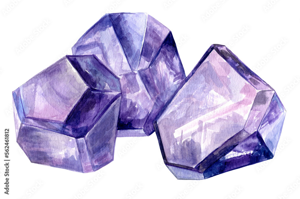 Amethyst crystals watercolor illustration isolated elements 600 dpi PNG ...