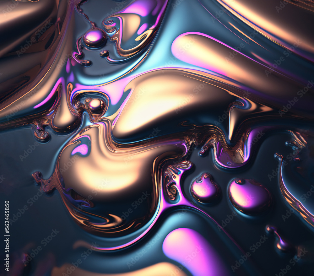 Liquid metal background. Flow of metal in pink, purple and blue ...