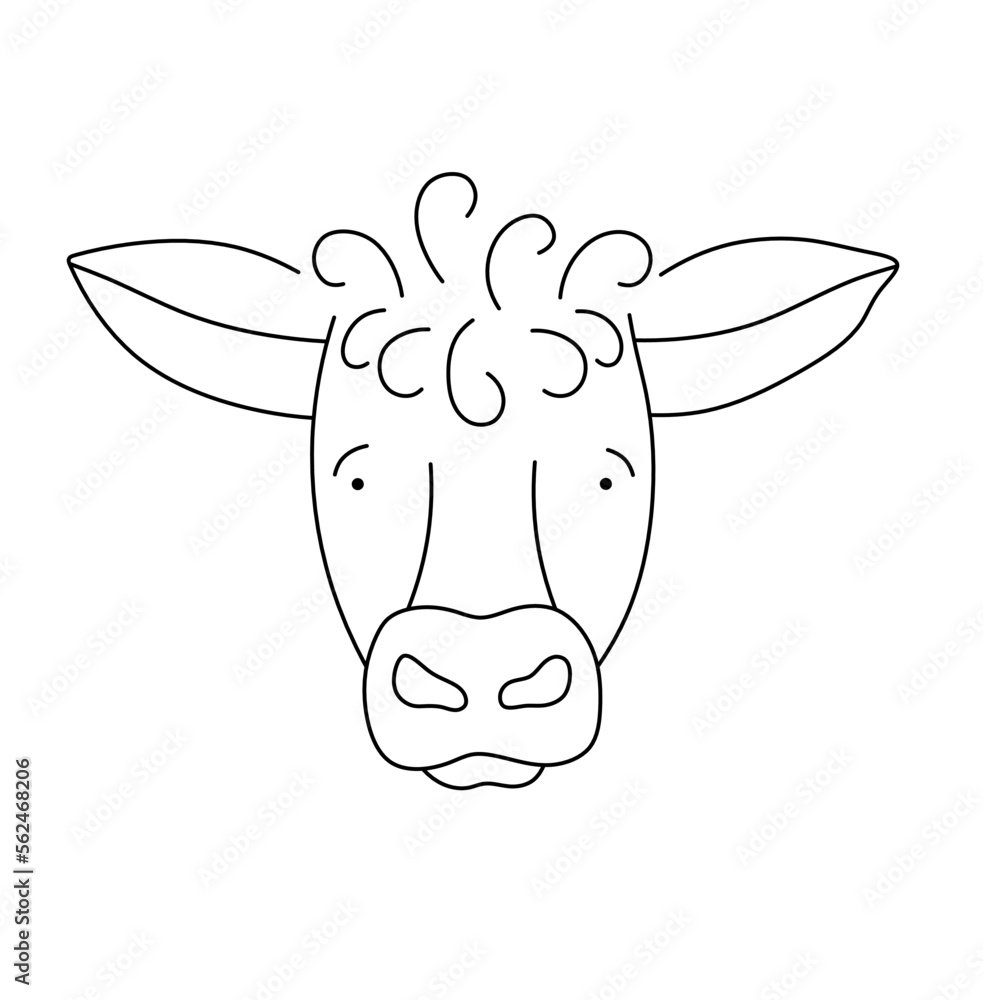 Vector isolated cute cartoon curly cow calf bull without horns hornless ...