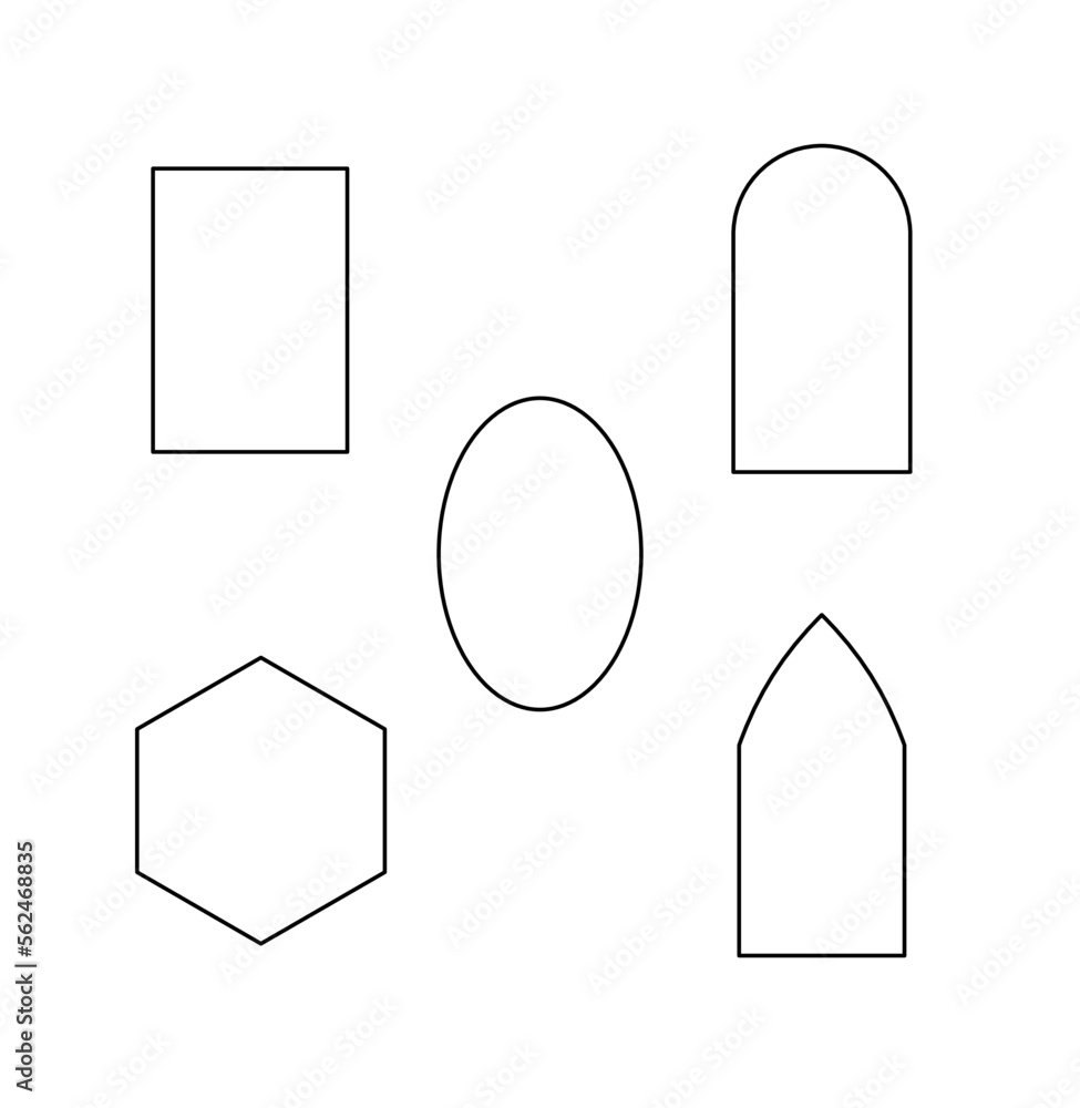 Vector isolated five geometric shapes frames set thin fine line style ...