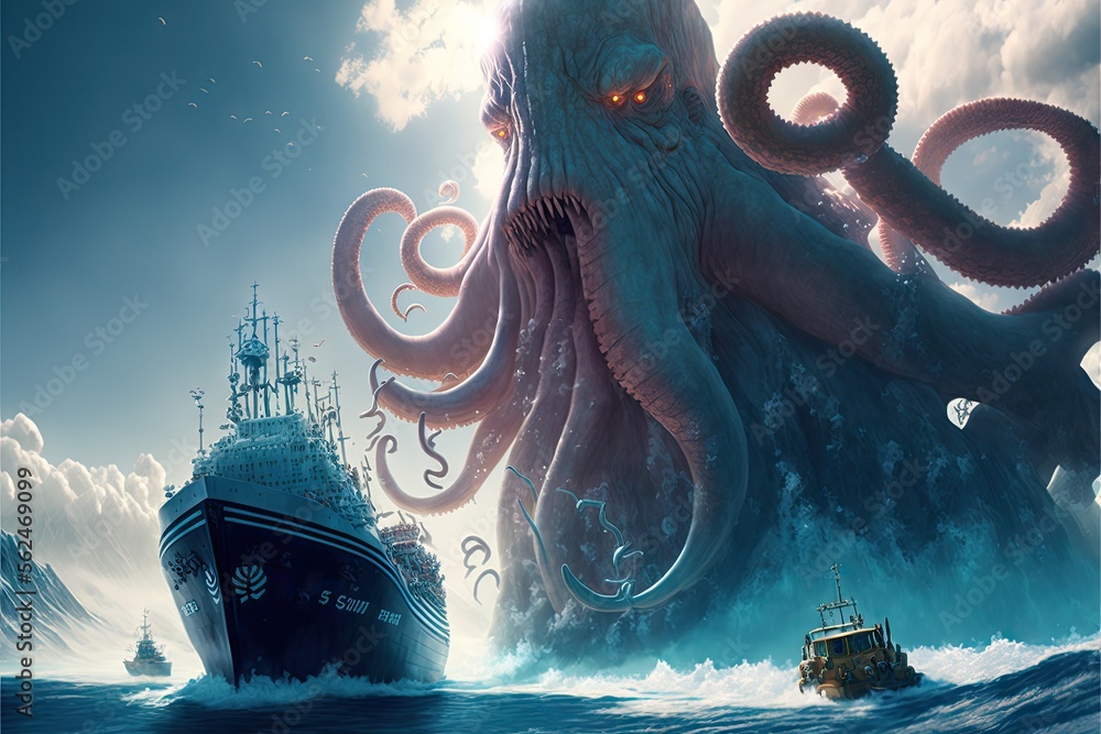 Giant monster octopus. Generative AI Stock Illustration | Adobe Stock