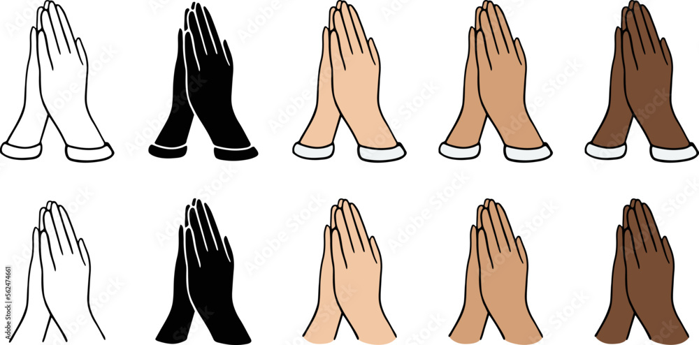Praying Hands Clipart Set - Outline, Silhouette & Color Stock Vector ...