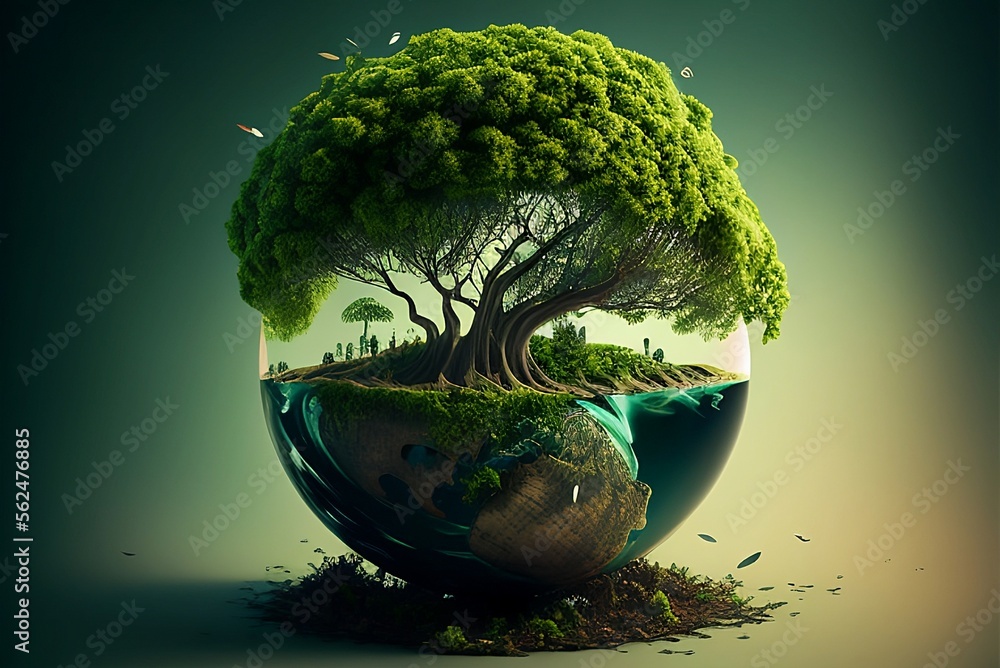 a 3 illustration of a tree on top of the planet earth while growing up ...