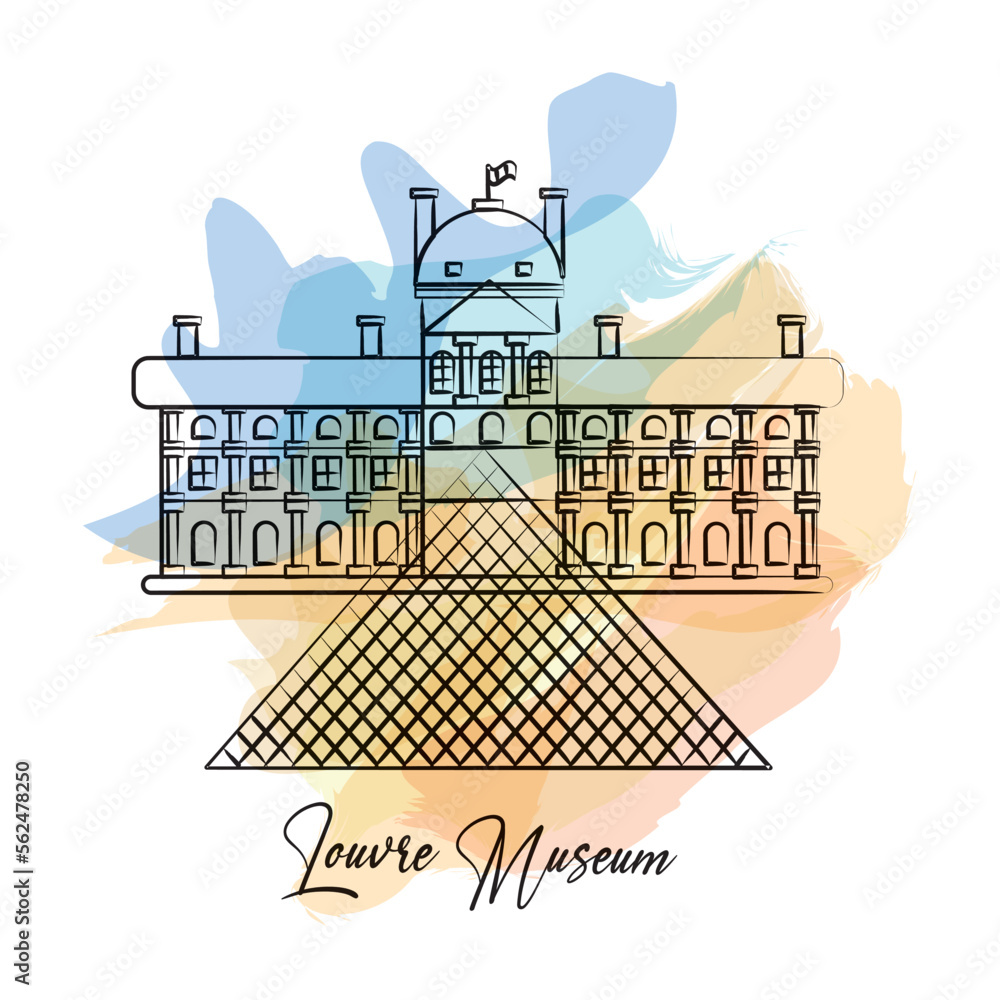 Isolated watercolor sketch of Louvre Museum France Vector Stock Vector ...