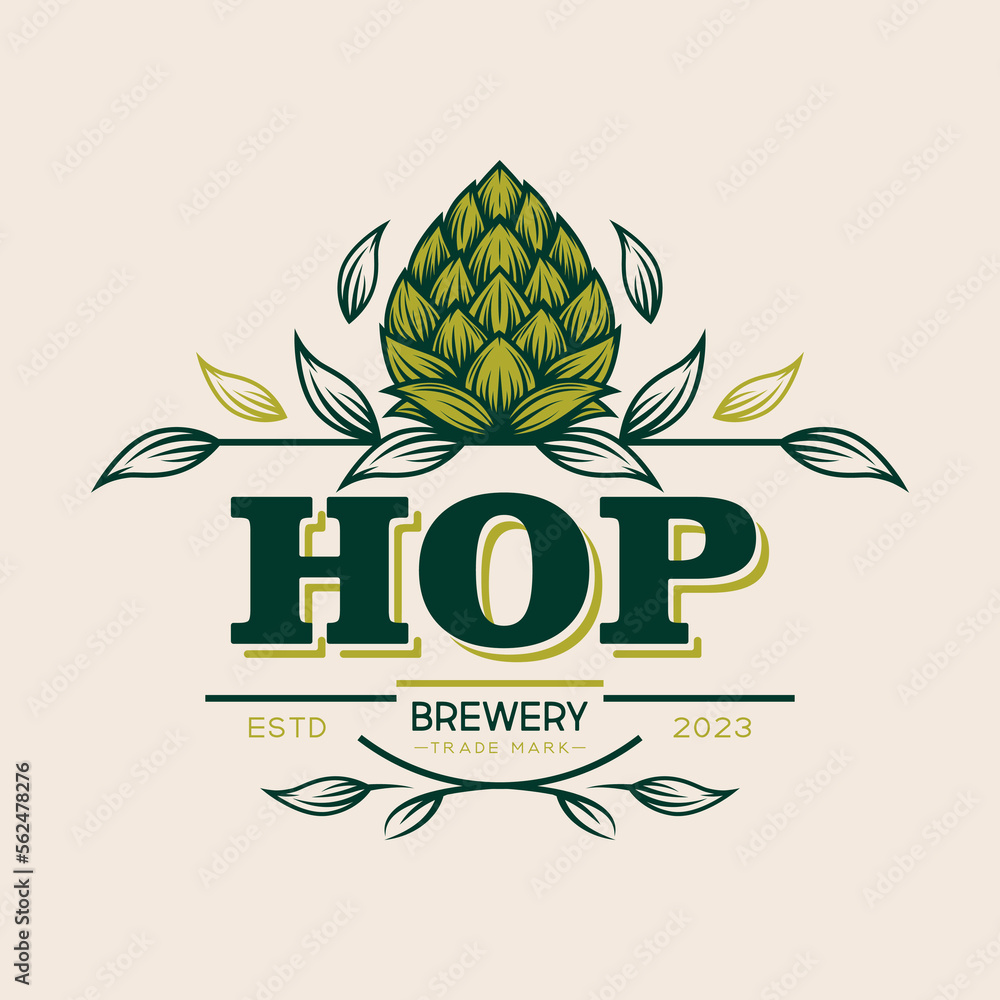 Vector Typography Design with Green Hand Drawn Cartoon Hop and Leaves ...