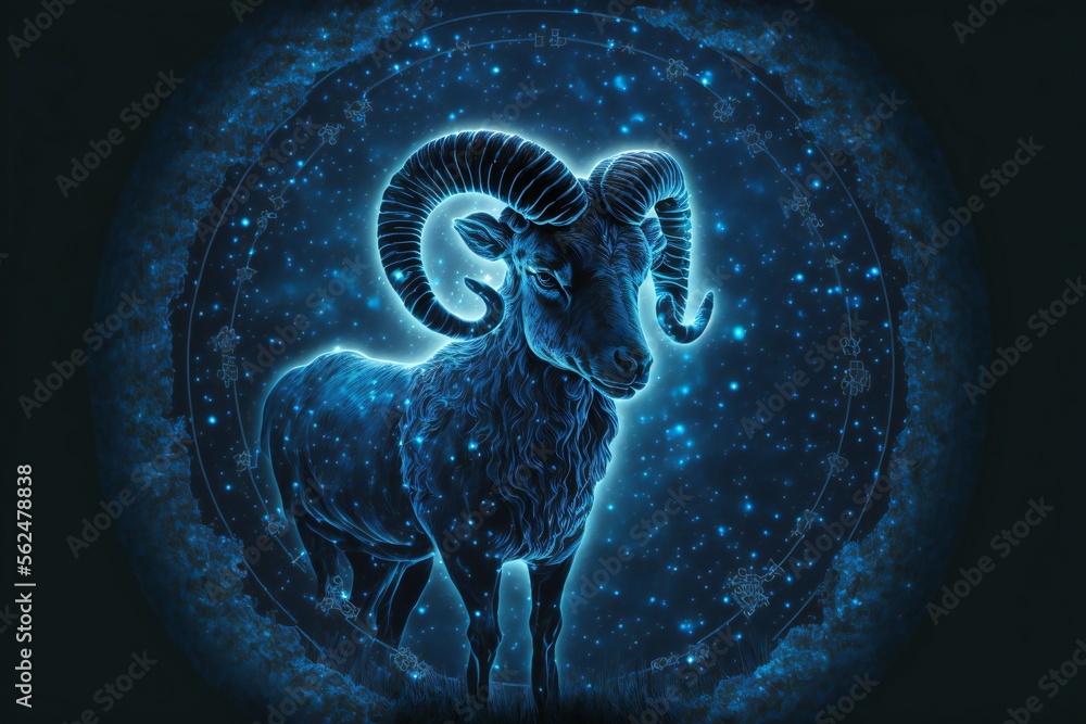 Aries horoscope sign in a circle of patterns on a starry glowing sky.AI ...