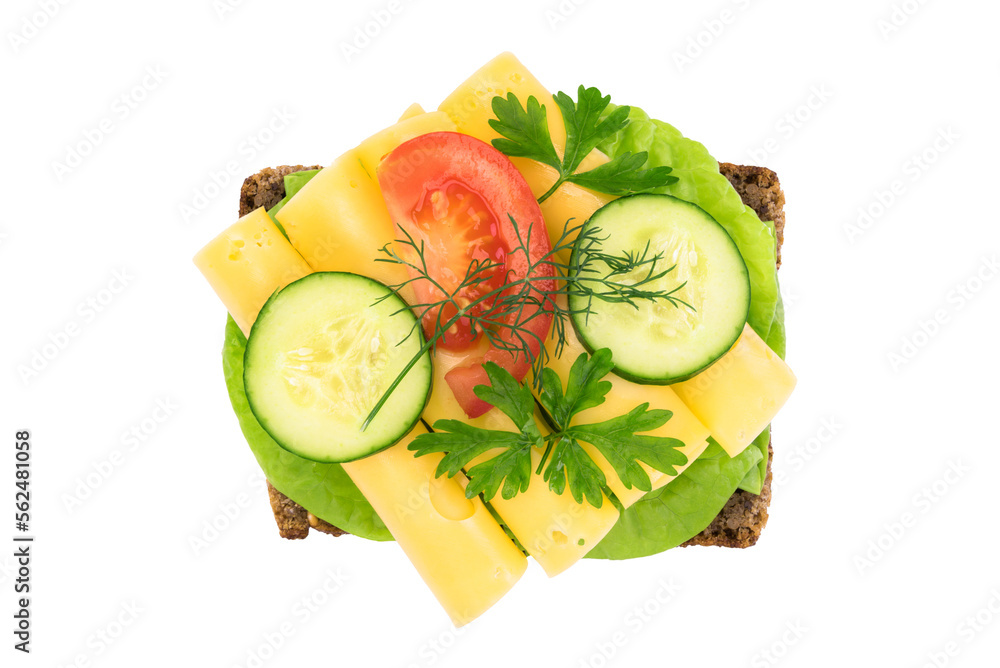 Top view of a healthy sandwich with dark full grain rye bread ...