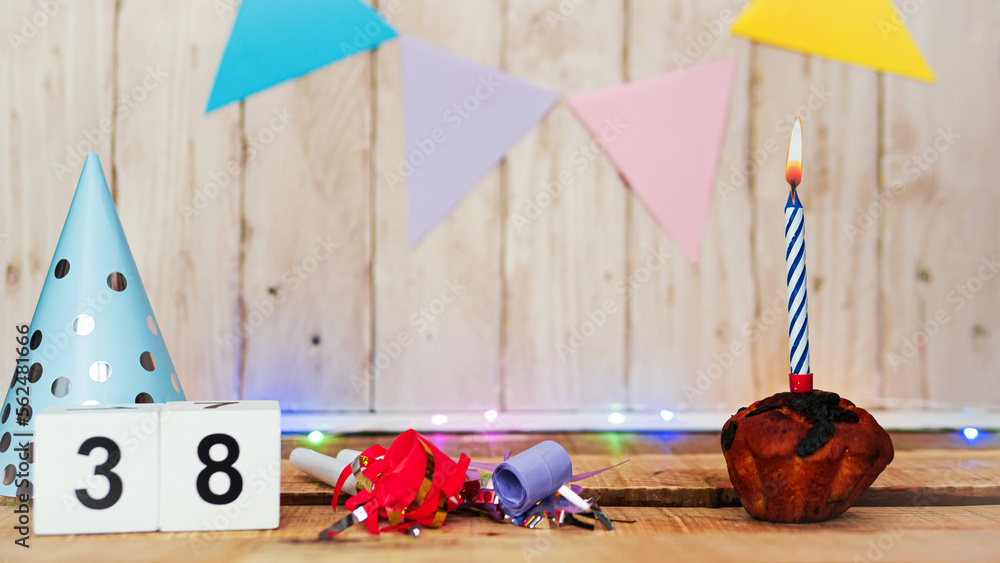 Festive Happy birthday background with number or digit 38. Postcard ...