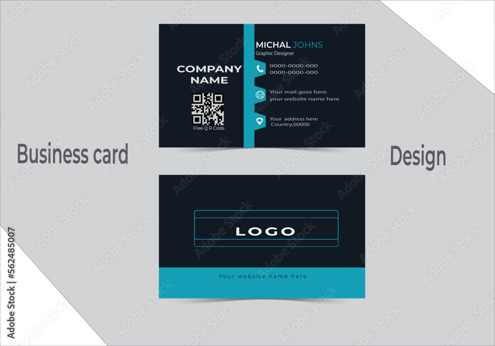 Modern green light line business card template design, Double-sided ...
