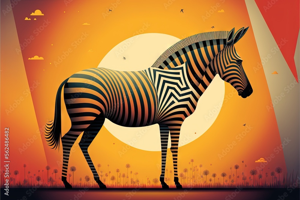 a zebra standing in front of a sunset with a sky background and clouds ...