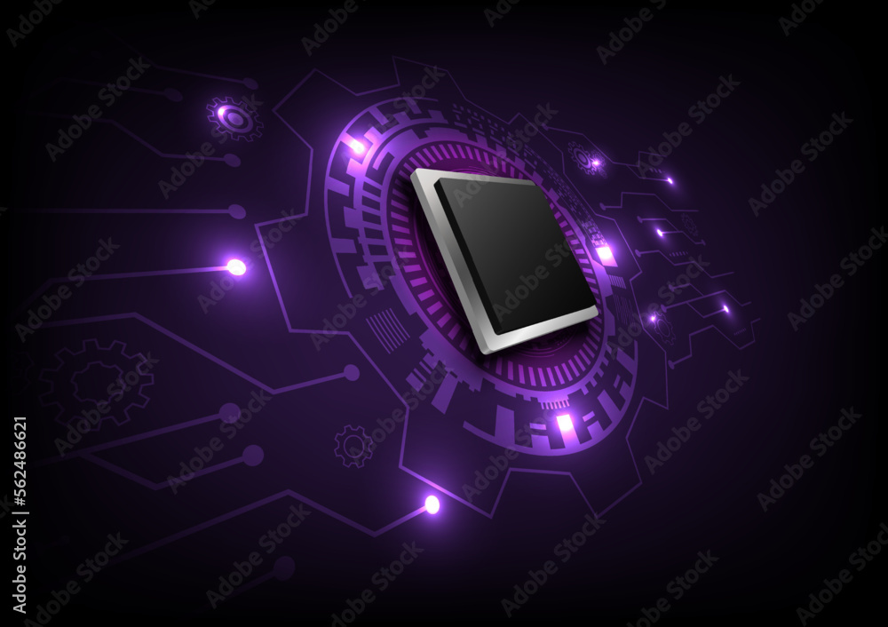 Abstract background hi tech 3d microchip perspective Tech circle with ...