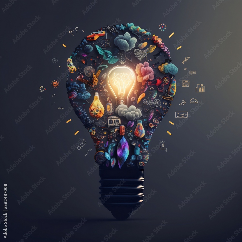 Lightbulb illustration with learning icons for study knowledge to ...