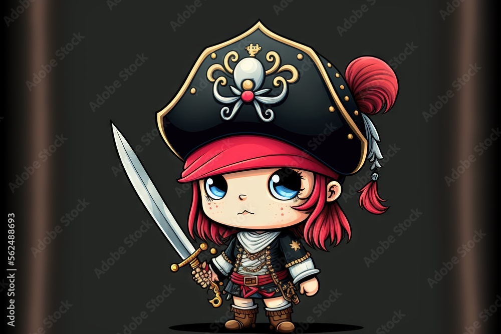 a cartoon character with a pirate hat and sword in hand, standing in ...