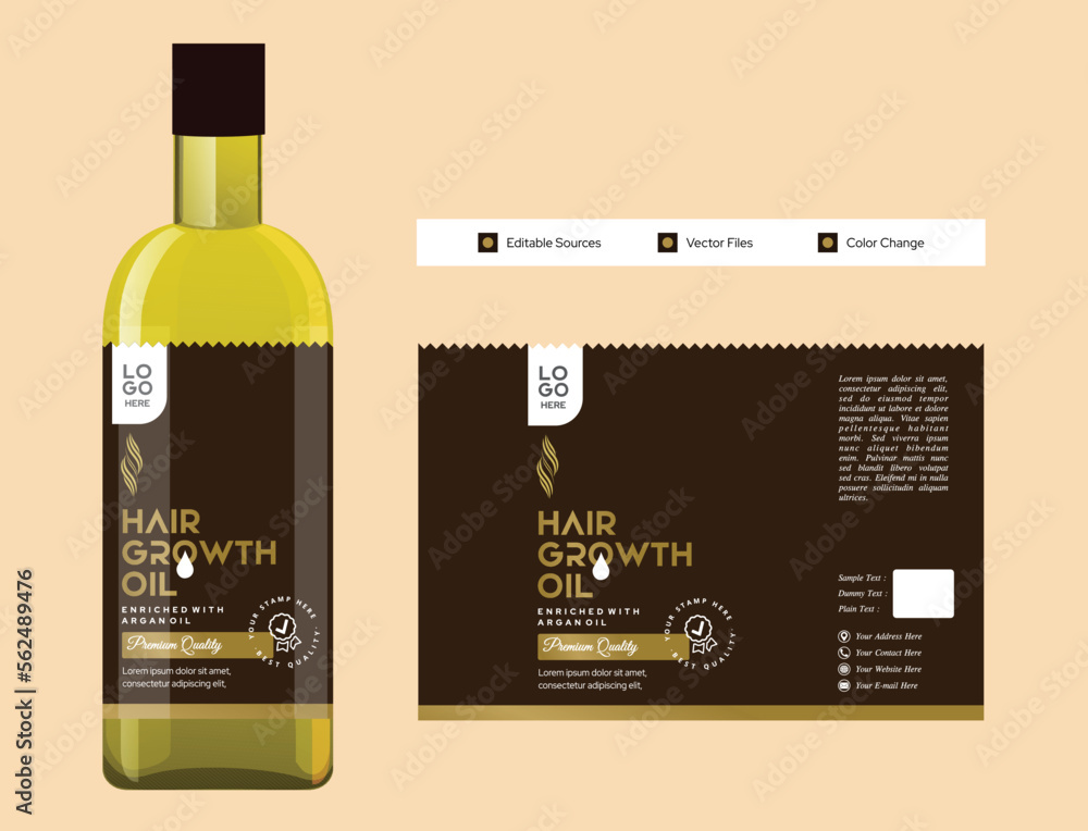 Hair oil label design with layout and mockup 3D illustration Stock ...