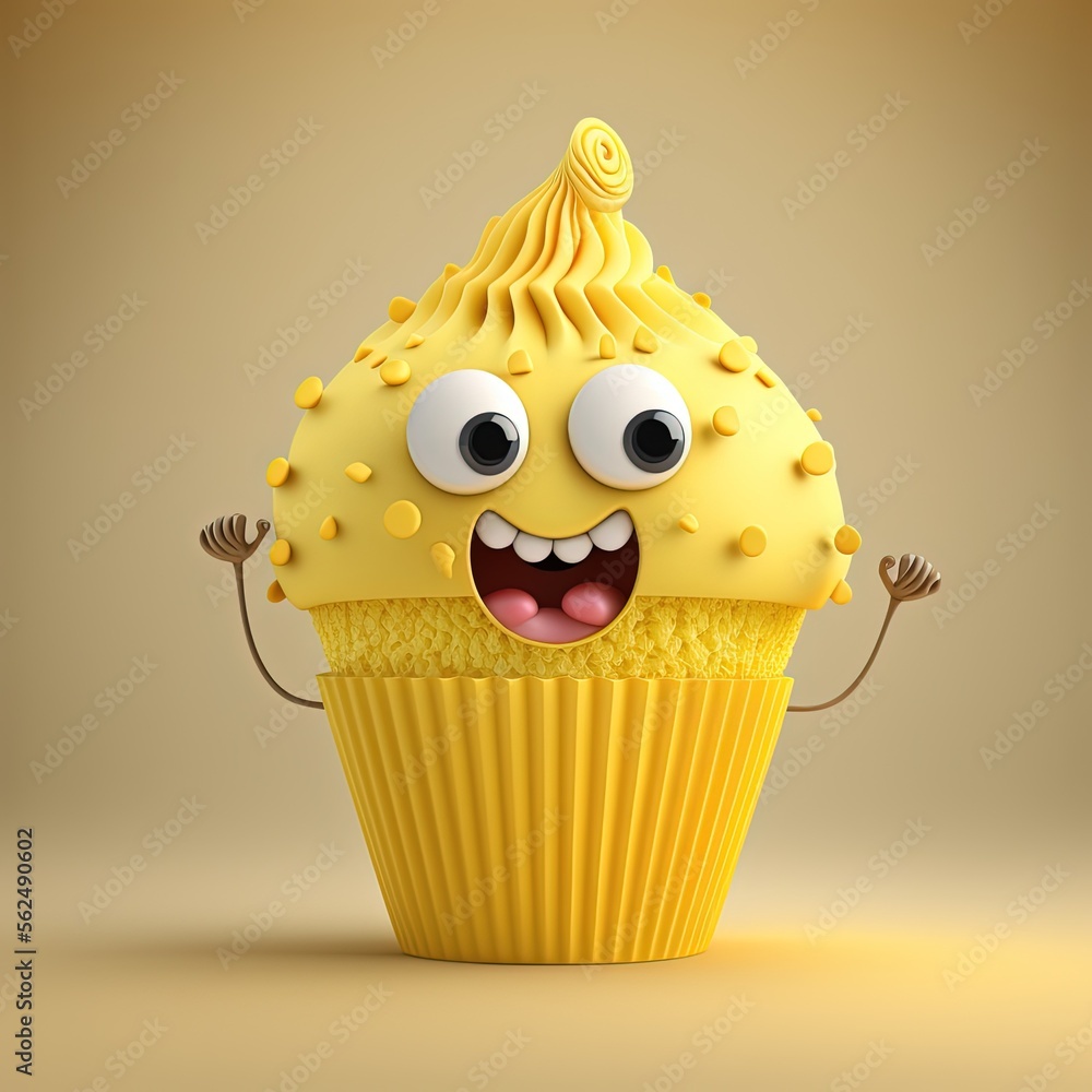 Cute Cartoon Yellow Cupcake (Generative AI) Stock Illustration | Adobe ...