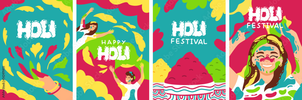 Holi Festival set posters or card for the Hindu tradition holiday ...