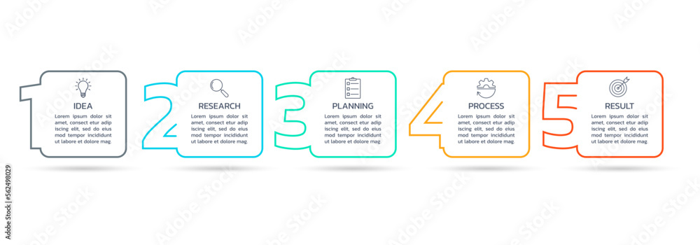 5 step chart design. Five options process diagram with outline icons ...