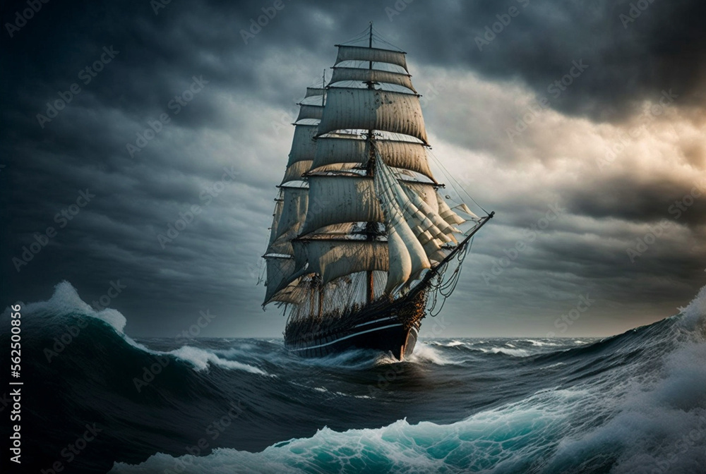 Sailing ship. galleon. Ocean. Sails Stock Illustration | Adobe Stock