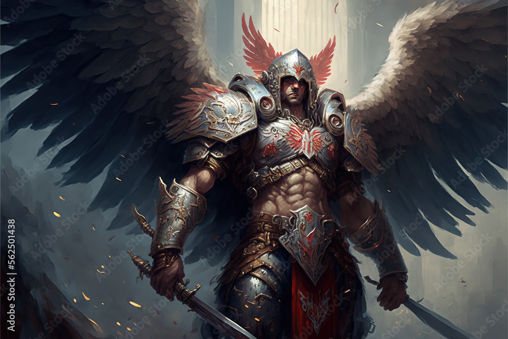 Winged warrior wielding two swords. Role-playing game illustration ...
