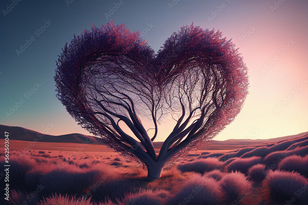 Heart tree. Red heart shaped tree. Valentine background. Love ...