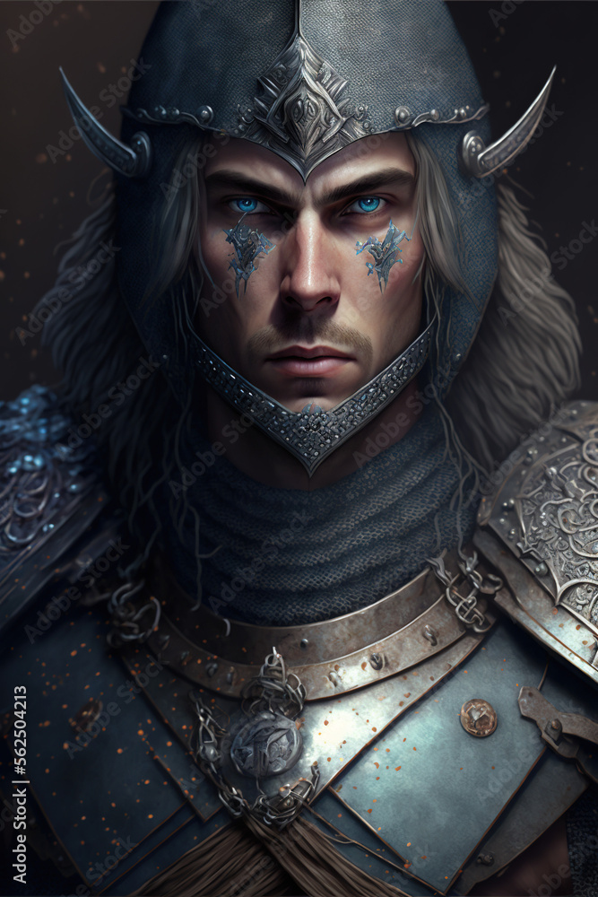 Nordic knight portrait in full armor. Role-playing game illustration ...