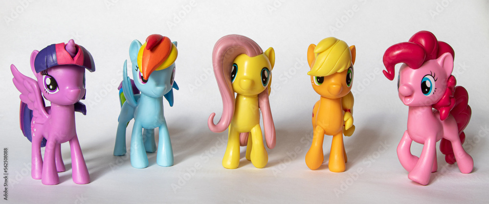 Lineup of plastic figurines of My Little Pony characters. Twilight ...