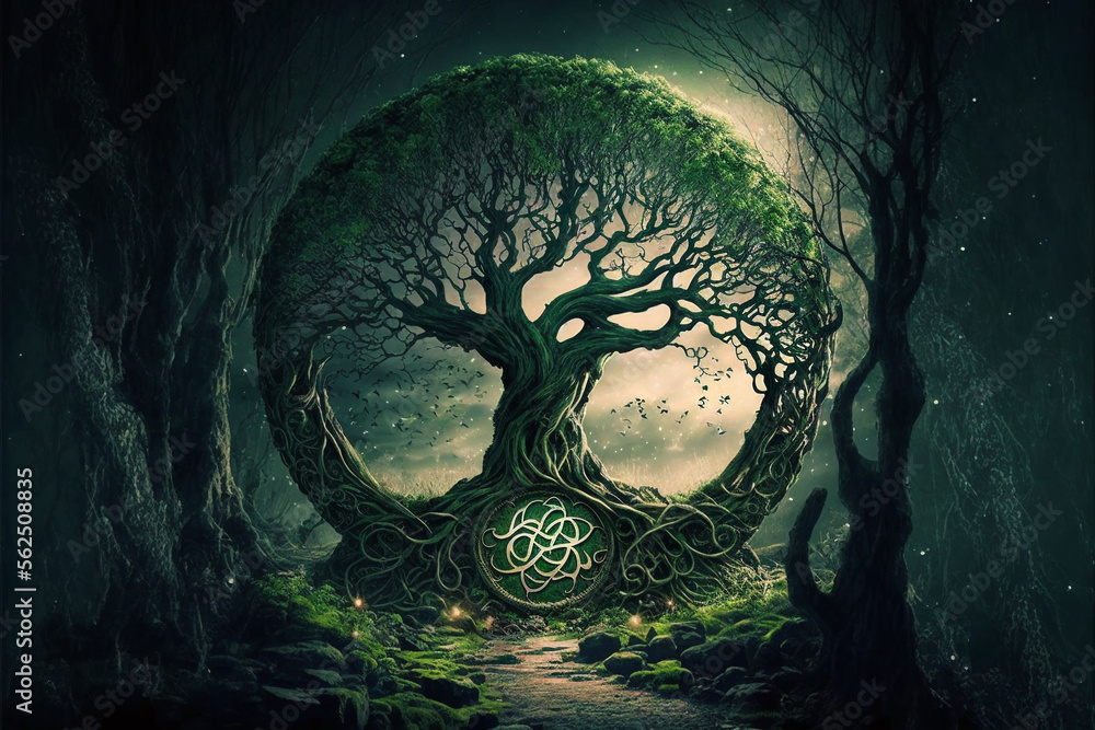 Celtic ancient forest. Sacred forest of the druids. AI generation Stock ...