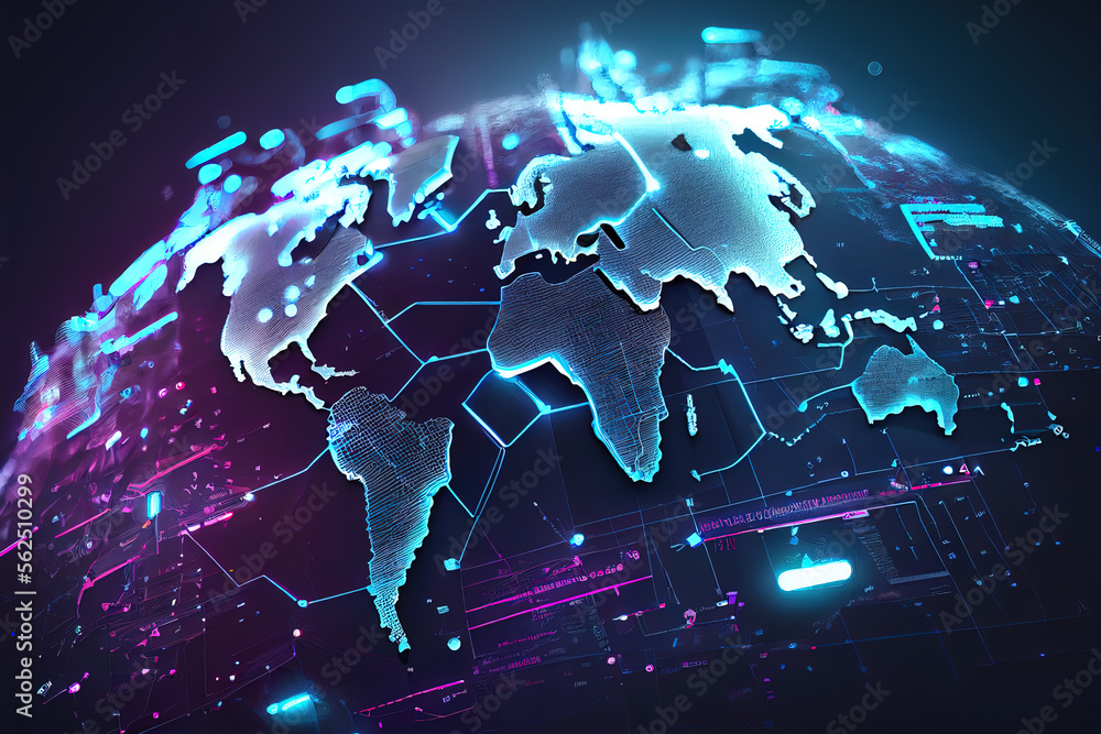 3d neon map of the world. Generative AI Stock Illustration | Adobe Stock